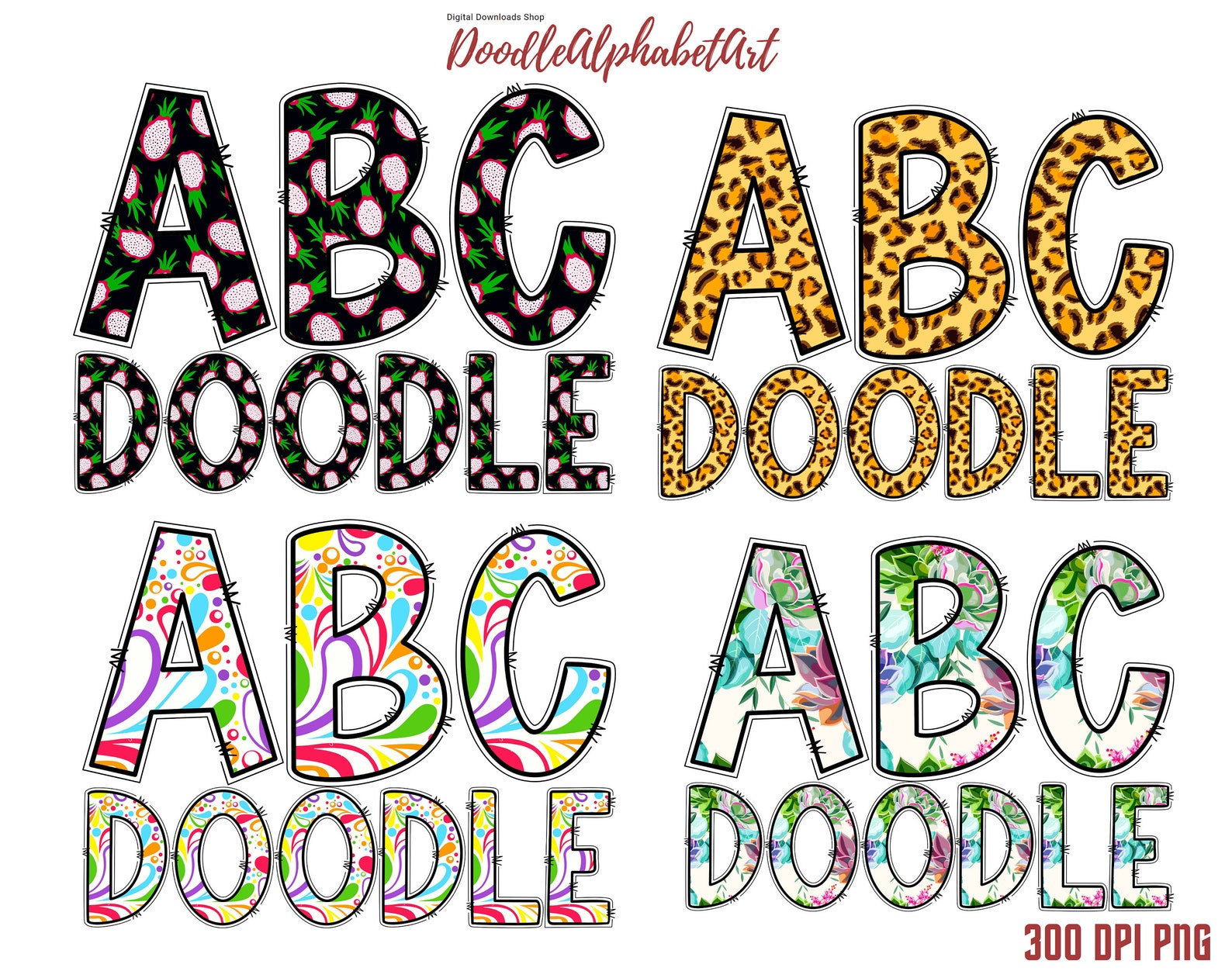 Mega Alphabet PNG Bundle Sets of Hand Drawn Digital Doodle Print ...