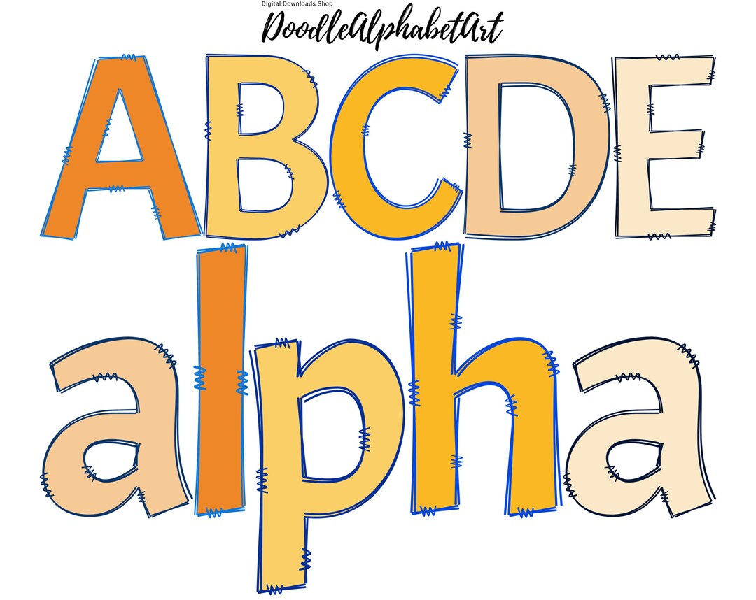 Sunset Color Doodle Alphabet PNG Bundle, Orange Sunset Above Sea Color ...