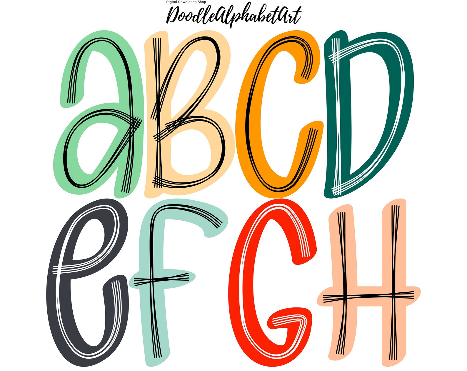 Scribble Alphabet PNG Bundle: 9 Sets Doodle Letters (digital Download ...