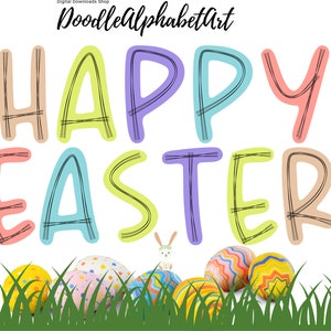 Scribble Easter Doodle Alphabet Letters PNG, in 5 Colors, Easter ...