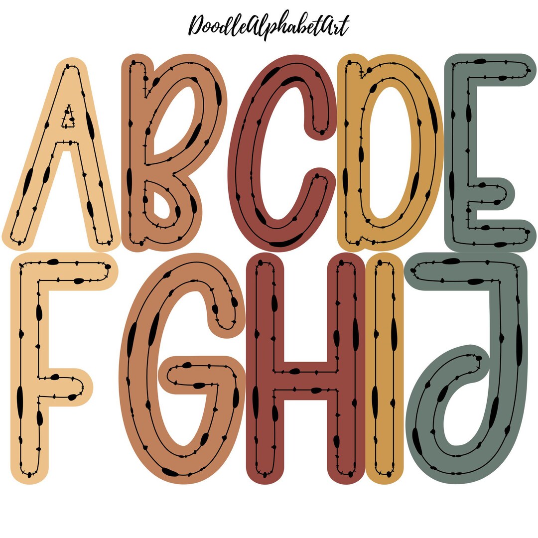 Bubble-point Curve Letter PNG Bundle, Doodle Alphabet Clipart, Boho ...