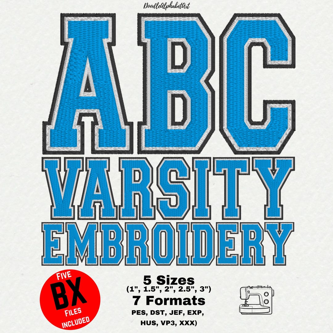Varsity Embroidery Font: Three-color Design, 5 Sizes (digital Download ...