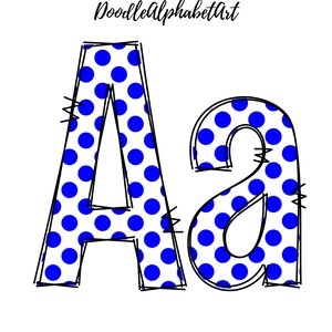 Doodle Blue Polka Dot Alphabet PNG Bundle, 2 Alpha Sets, Blue and White ...