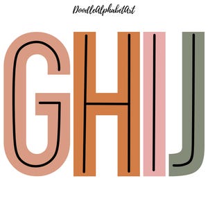 Boho Center Line Alphabet PNG Bundle, 10 Alpha Sets, Doodle Fonts ...