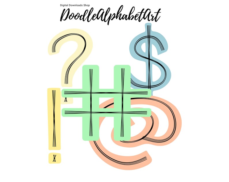 Scribble Letters PNG in 5 Pastel Color Palette Digital Doodle - Etsy