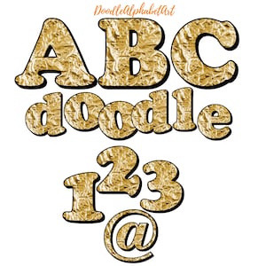 Gold-themed Doodle Alphabet PNG Bundle - 9 Sets With Gold Sparkle, Foil ...