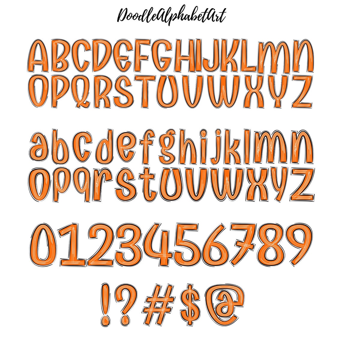 Black & Orange Scribble Letters PNG Bundle, White Splash Lines Doodle ...