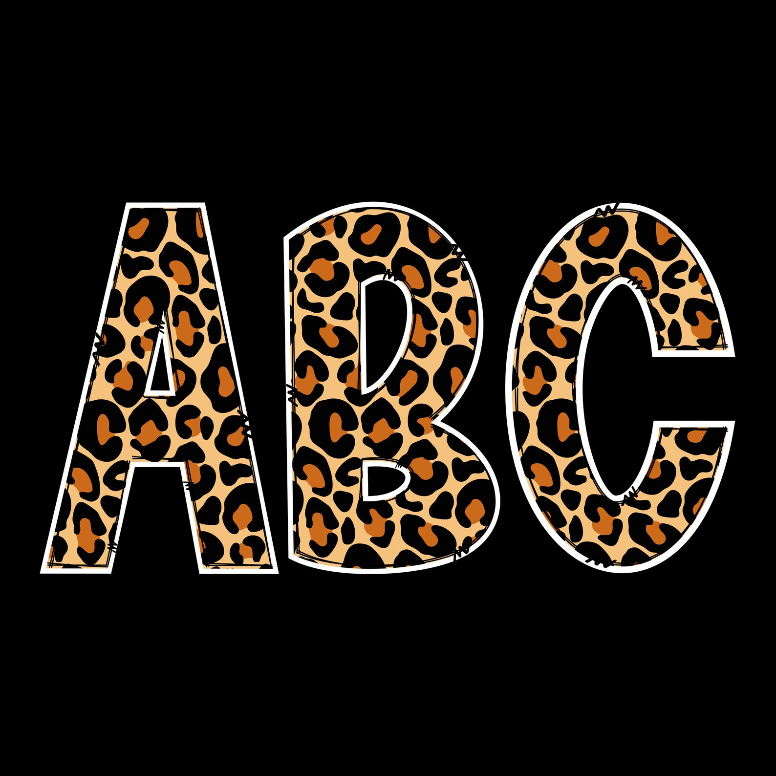 Leopard Print Doodle Alphabet Letters and Number Animal - Etsy