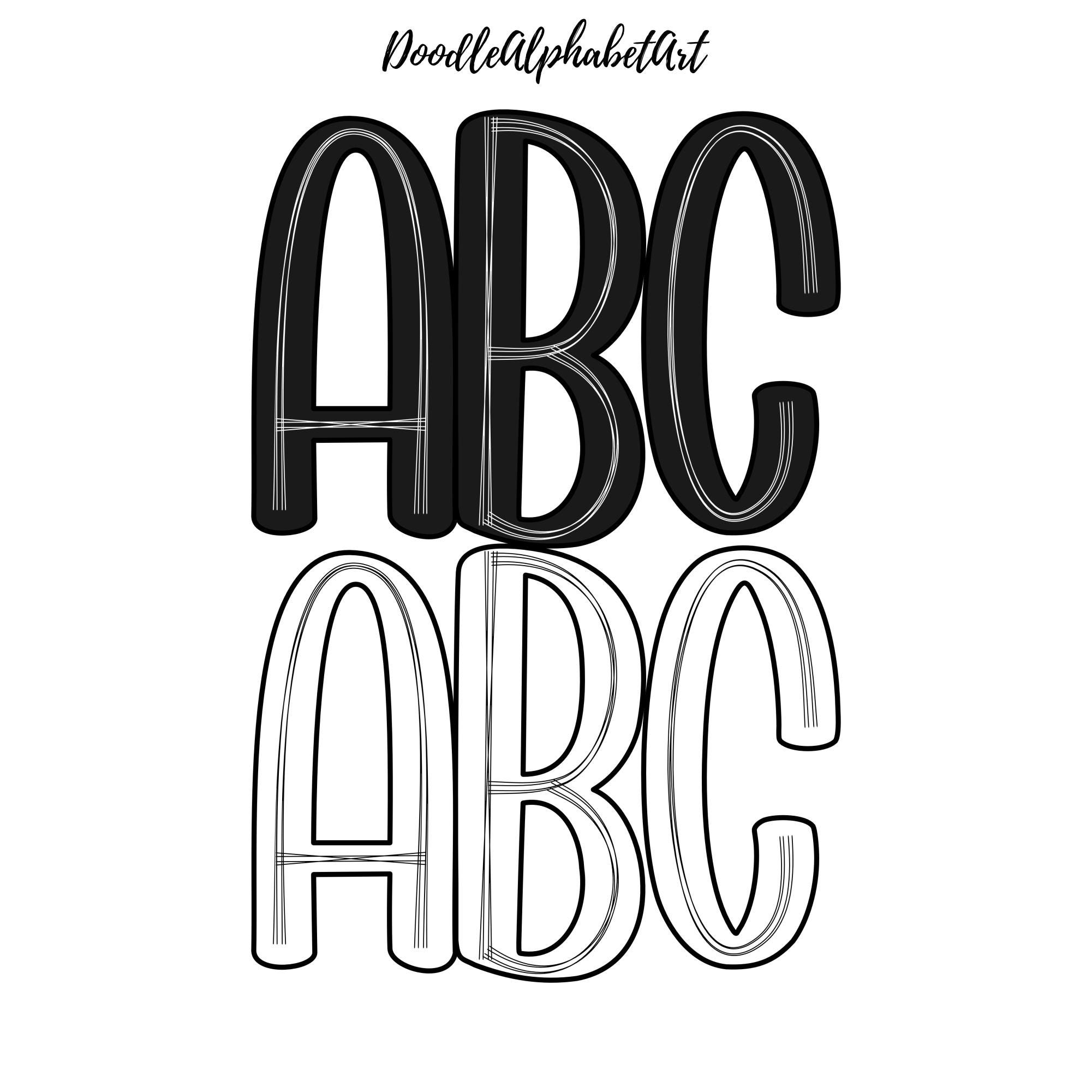 Doodle Alphabet PNG Bundle: Black and White Dot, Scribble, Line ...