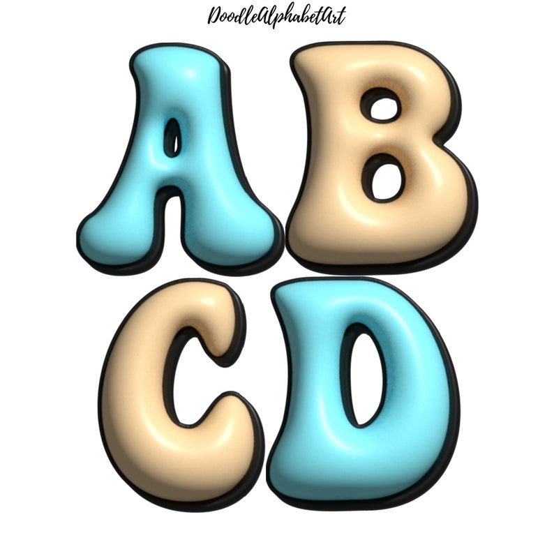 3D Inflated Alphabet Set, 10 Alpha Sets, Pastel Color Palette, 3D ...
