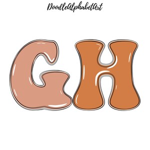 Boho Scribble Retro Groovy Doodle Alphabet, 3D Inflated Letters PNG ...