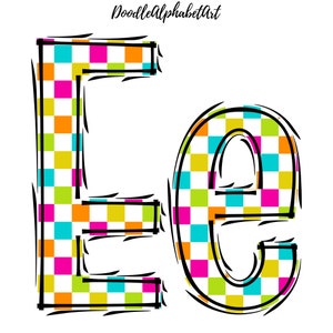 Checkered Doodle Alphabet PNG: Colorful Whimsical Letters (digital ...
