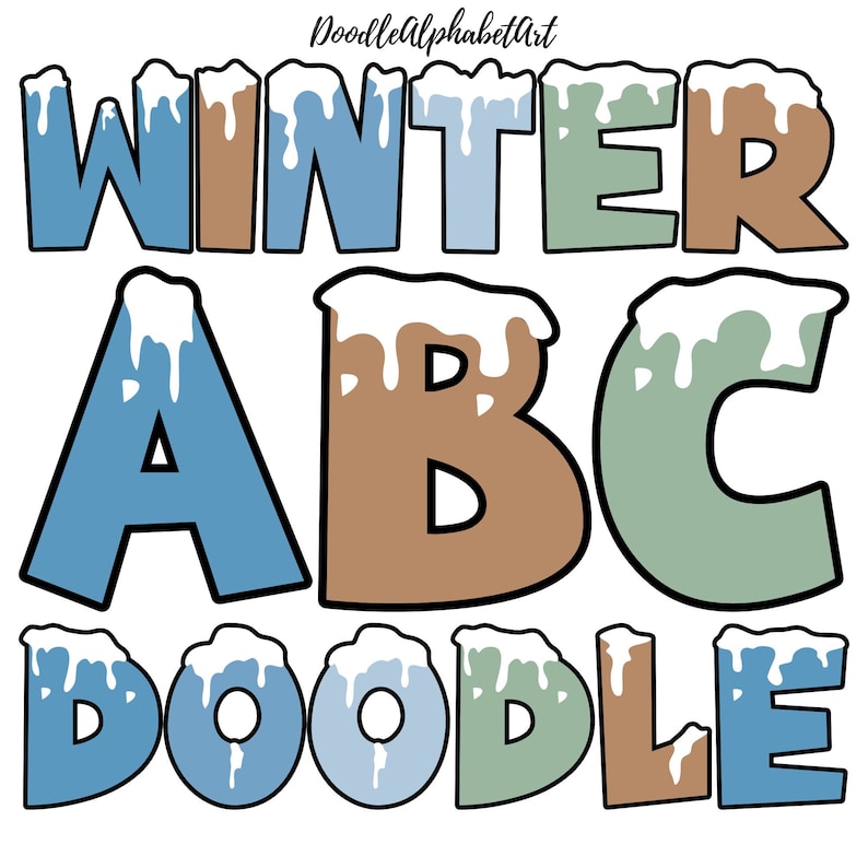 Winter Snow Letters PNG Bundle: Hippie Blue Doodle Alphabet (digital ...
