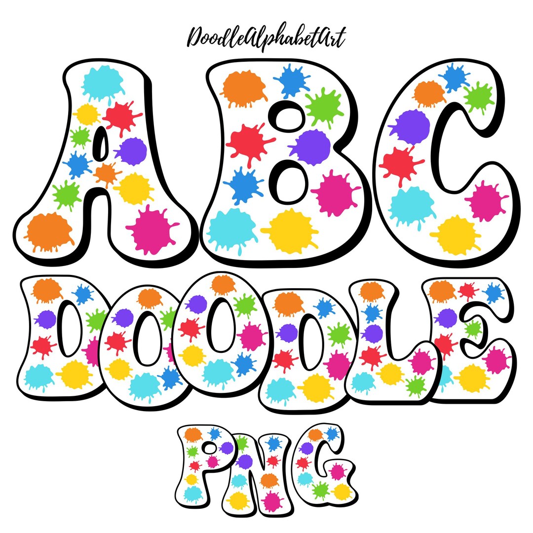 Groovy Retro Doodle Alphabet PNG - Vibrant Paint Splats Letters for ...