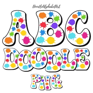 Retro Doodle Alphabet PNG: Paint Splats Lettering (digital Download) - Etsy