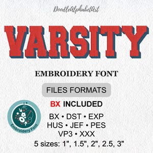 Varsity Block Shadow Embroidery Font: 5 Sizes, 7 Formats (digital ...