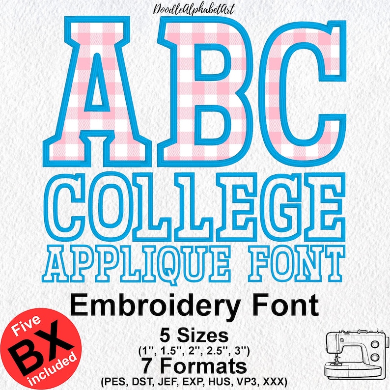 College Block Applique Embroidery Font: Satin Stitch (5 Sizes, 7 ...