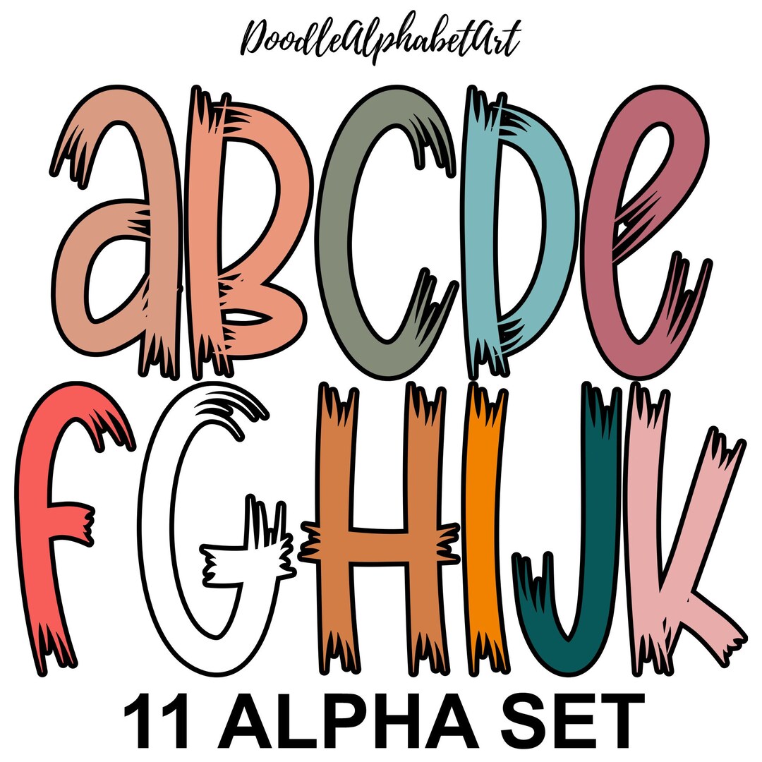 Boho Doodle Alphabet PNG Bundle: Halloween Brush Stroke Letters ...