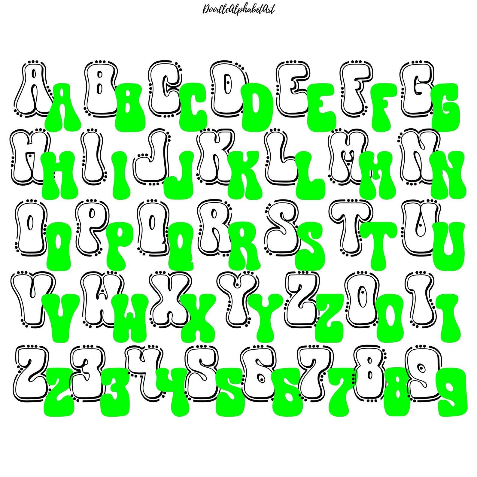 Groovy Doodle Alphabet SVG PNG: Retro Lines and Dots Letters (digital ...