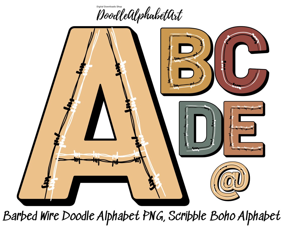 Barbed Wire Doodle Alphabet PNG Scribble Boho Alphabet - Etsy