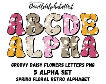Retro Spring Alphabet PNG Alpha Doodle Doodle Flowers - Etsy
