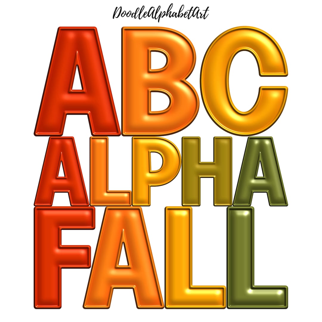 Fall Colors Inflated Alphabet PNG Bundle: 5 Doodle Letter Sets (digital ...