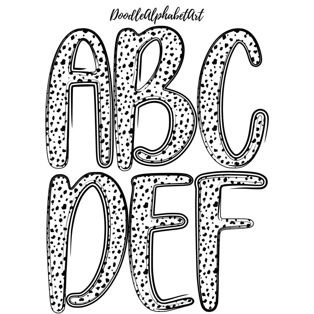 Dalmatian Dots Outline Scribble Alphabet PNG, Black and White Color ...