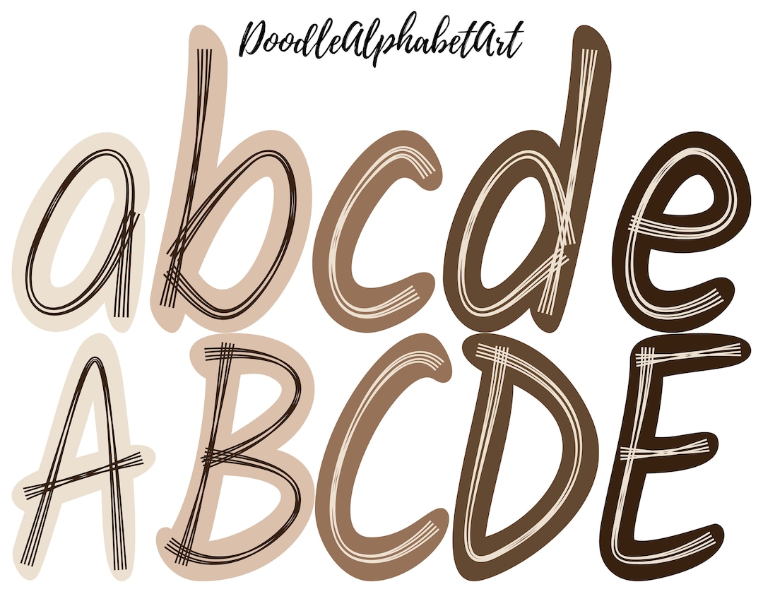 Scribble Letters PNG in 5 Colors, Cream Coffee Color Palette, Hand ...