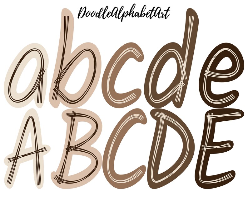 Scribble Letters PNG in 5 Colors Cream Coffee Color Palette - Etsy