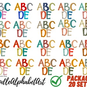 Boho Doodle Alphabet PNG Bundle: 20 Sets Scribble Letters (digital ...