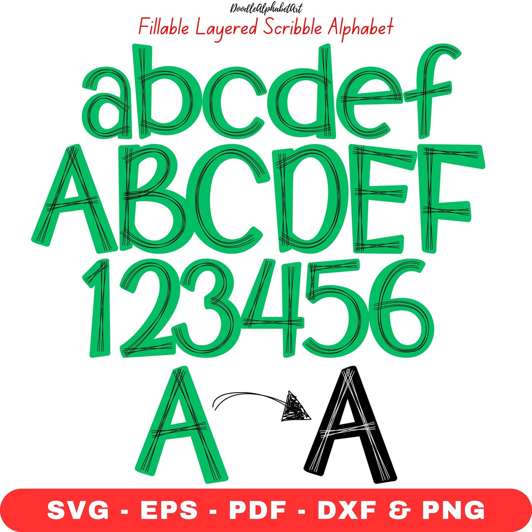 Fillable Scribble Doodle Letters SVG PDF PNG Dxf and Eps, Fill Your Own ...