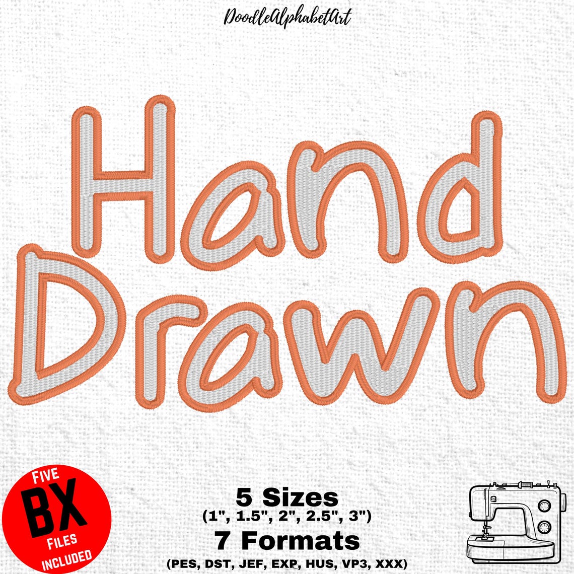 Handwriting Comics Embroidery Font: 5 Sizes, Doodle Style (BX Files ...