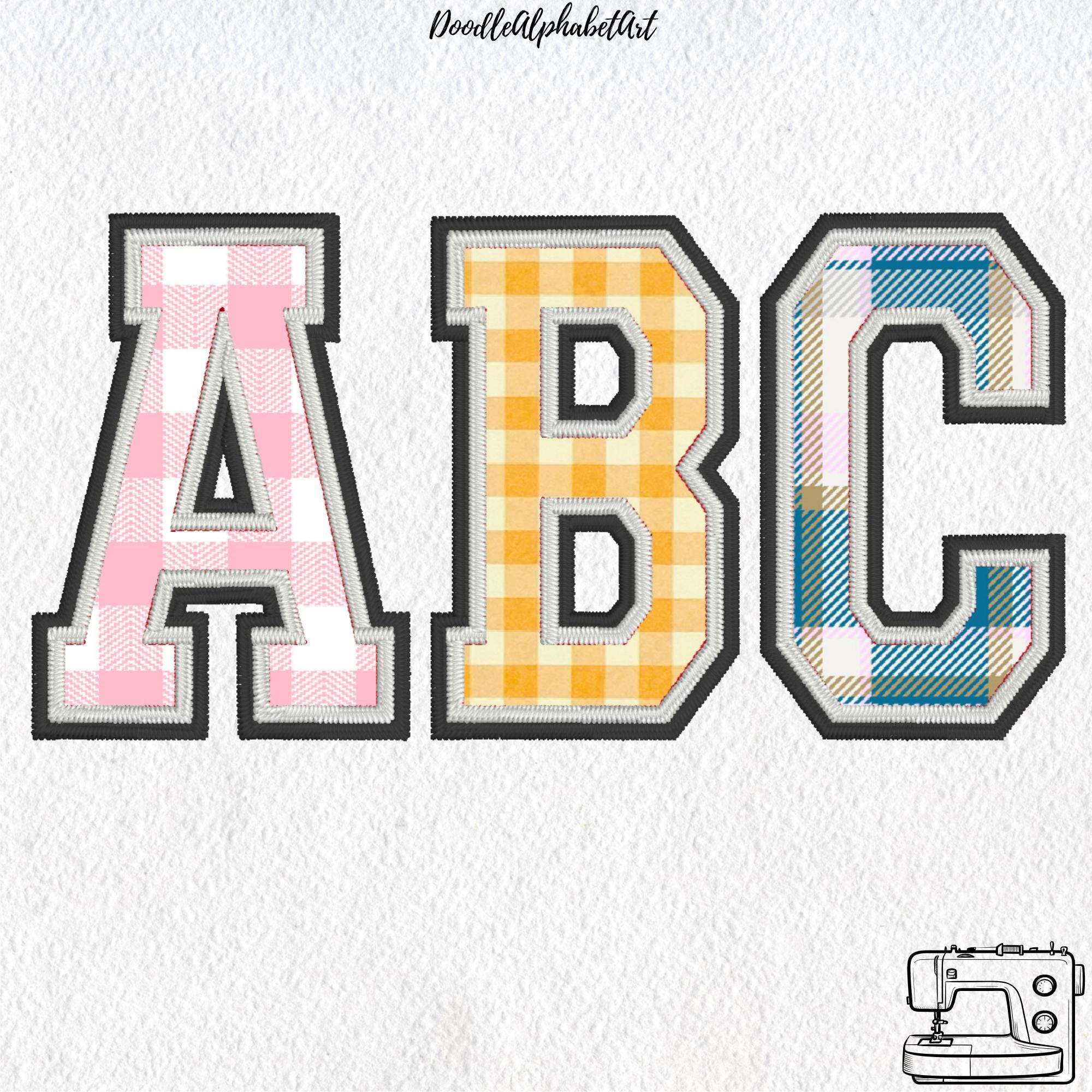 Sport Varsity Applique 2-color Outline Satin Stitch Embroidery Font, 7 ...