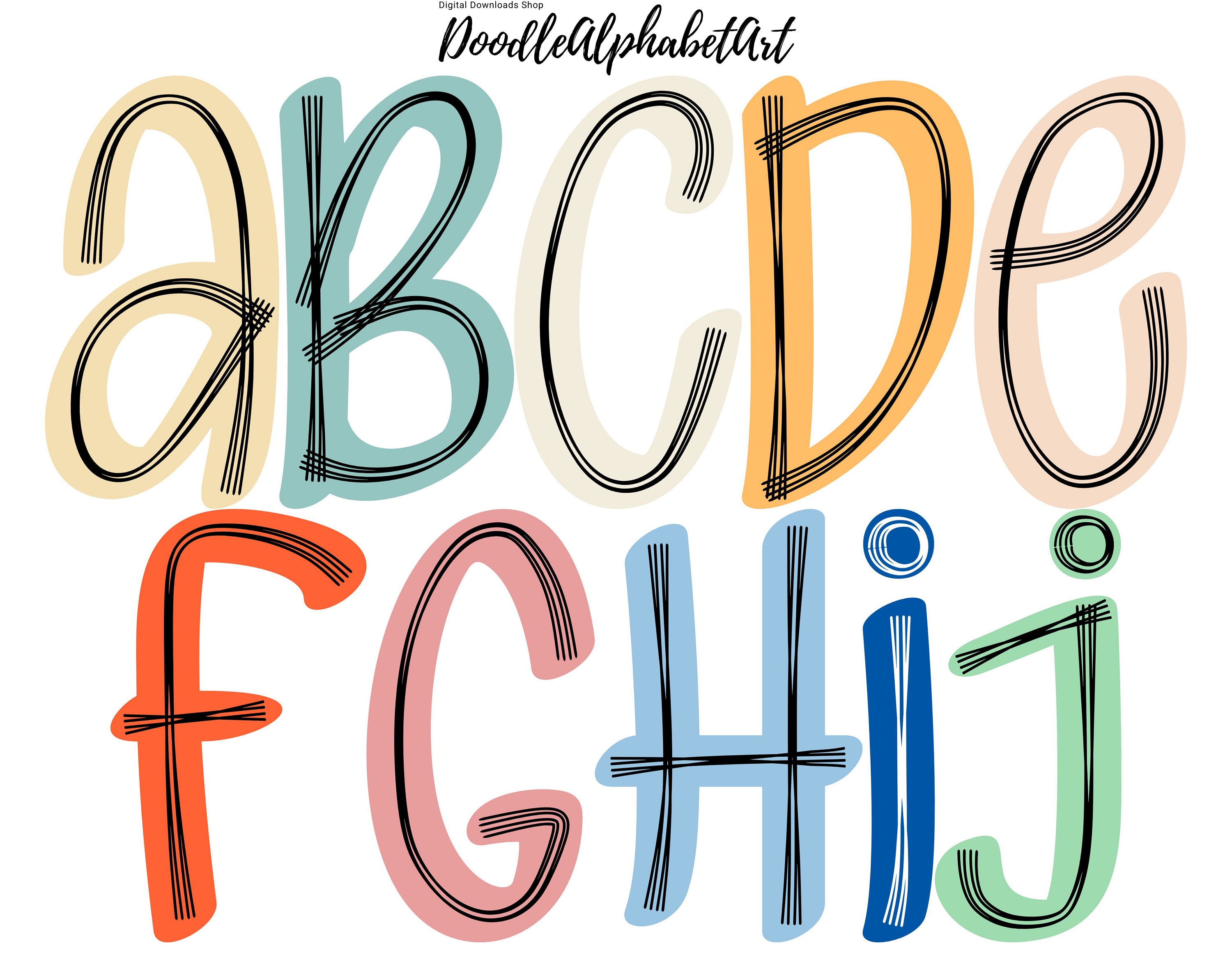 Scribble Alphabet PNG Bundle: 9 Sets Doodle Letters (digital Download ...
