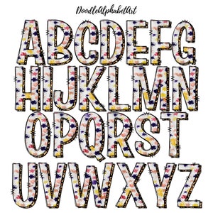 Watercolor Splatter Doodle Alphabet & Leopard Block Shadow Letters PNG ...