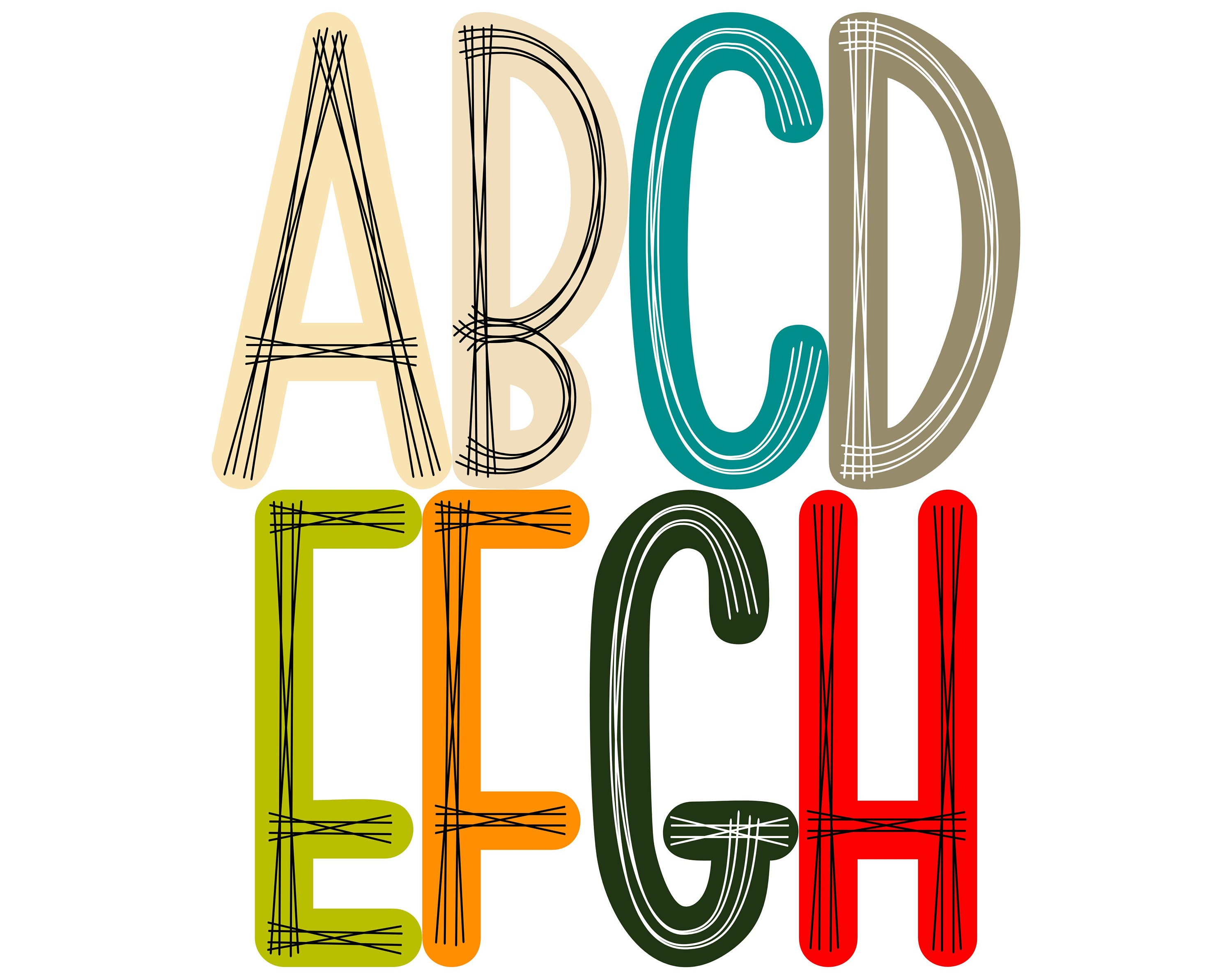 Scribble Letters Png in 8 Colors Dairy Cream Dark Cyan Dark - Etsy