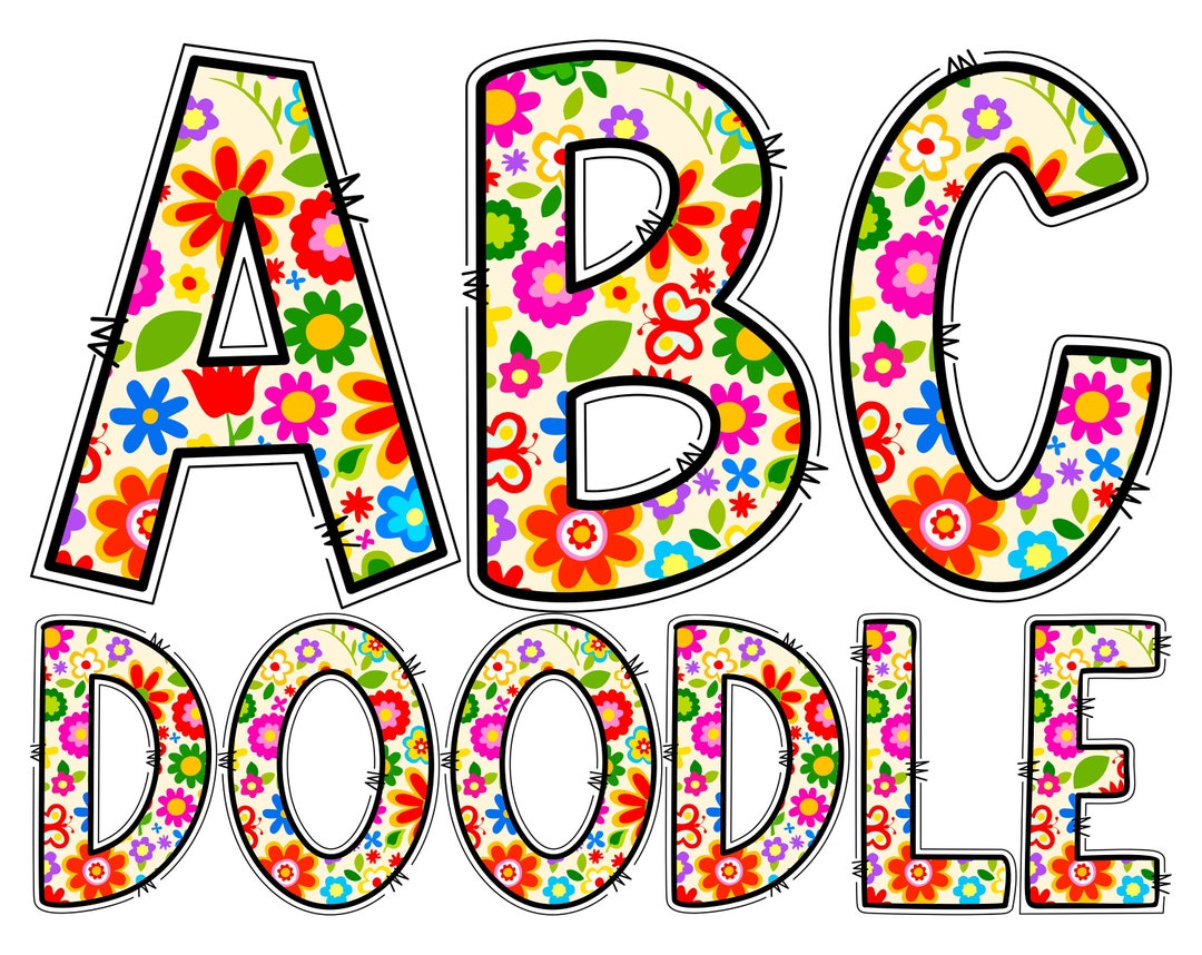 Seamless Flower Color Digital Alphabet Letters PNG, Hand Drawn Digital ...