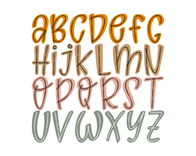 Scribble Letters PNG Boho Alphabet Set in 10 Colors Happy - Etsy