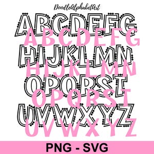 Fill Your Own Colors With Lines & Dots Doodle Alphabet PNG SVG Bundle ...