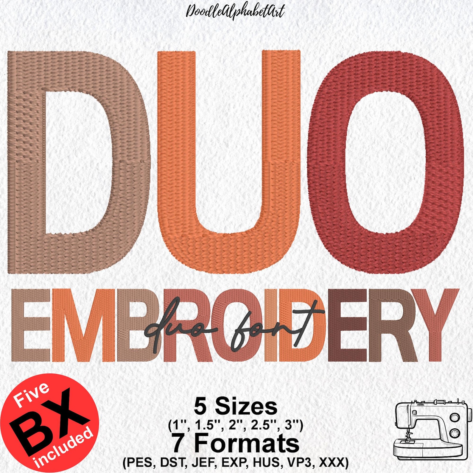 Duo Embroidery Font: Script & Fill Stitch BX PES DST Formats (digital ...