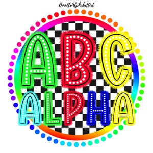 Neon Rainbow Scribble Smear Dots Alphabet PNG Bundle, Abstract Circle ...