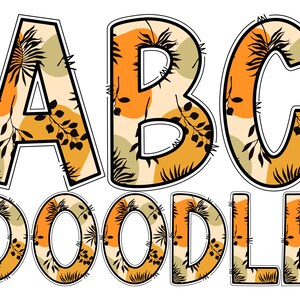 Boho Tropical Palm Leaves Alphabet Digital Doodle Letters PNG, Hand ...