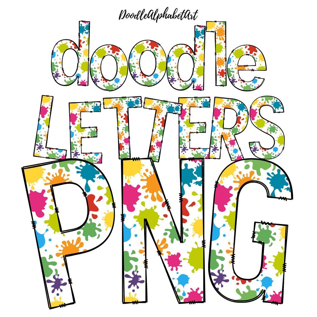 Splatter Doodle Alphabet PNG Set | Hand Drawn Scribbled Outline ...