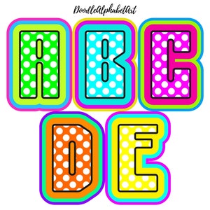 Bright Polka Dot Funky Doodle Alphabet PNG Bundle, 5 Alpha Sets, Bold ...