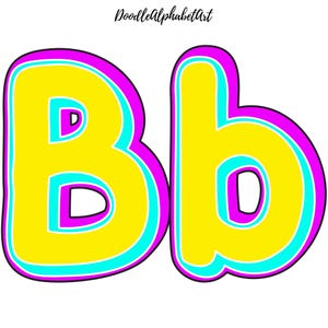 Retro Funky Colorful Alphabet PNG Bundle, Neon Color Palette, 5 Alpha ...