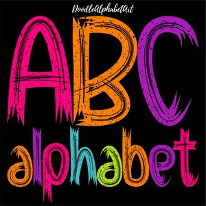Vintage Grunge Bright Doodle Alphabet, With Line Stroke, Distressed ...