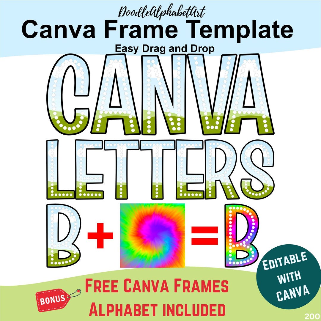 Dots Alphabet Editable Canva Frame, Drag and Drop Photos, Patterns or ...
