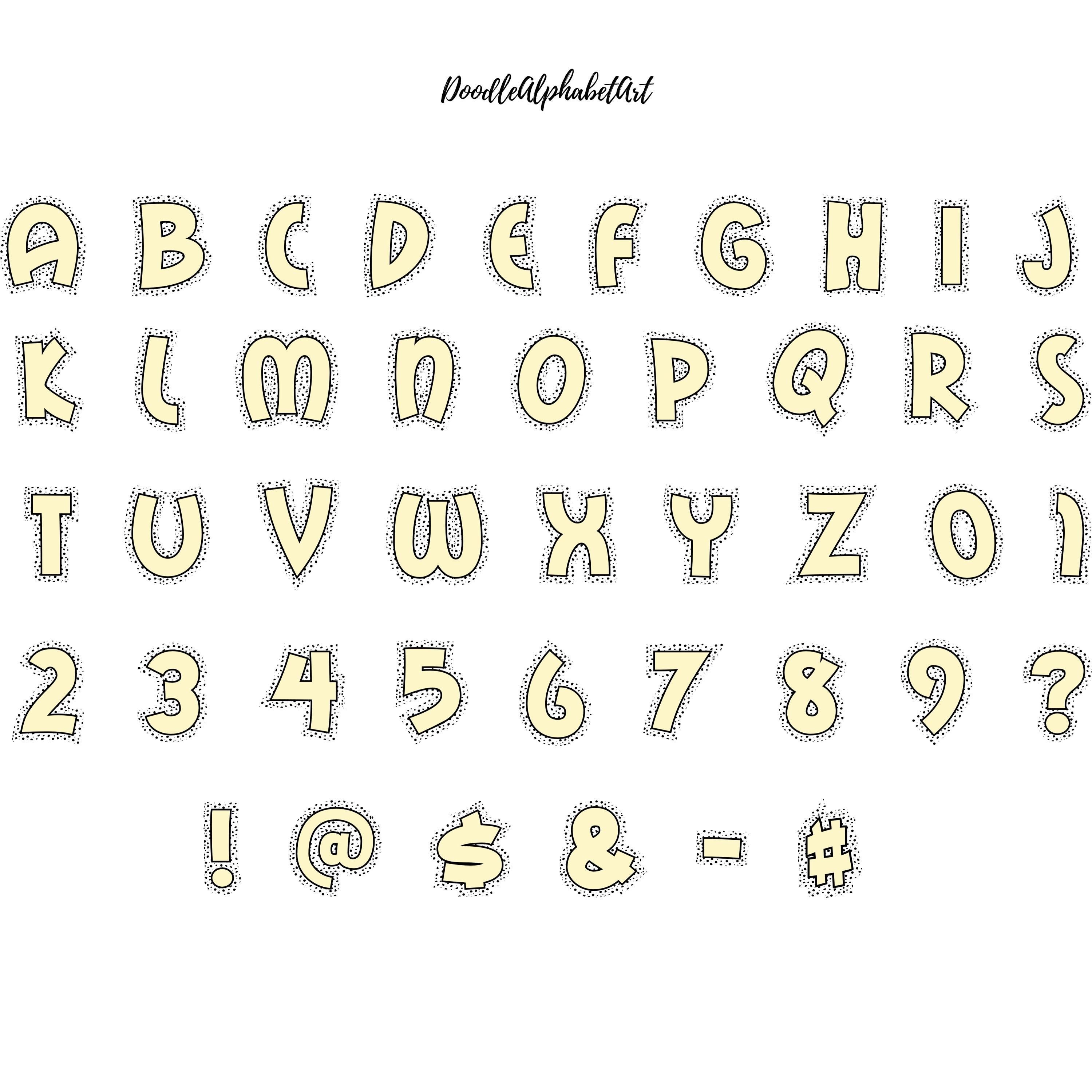 Pastel Doodle Alphabet PNG: Dalmatian Dots Outline (digital Download ...