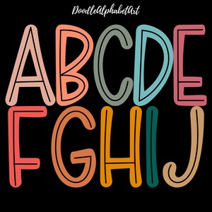 Black Centerline Alphabet Letters PNG, 10 Boho Color Alpha Set, Dark ...