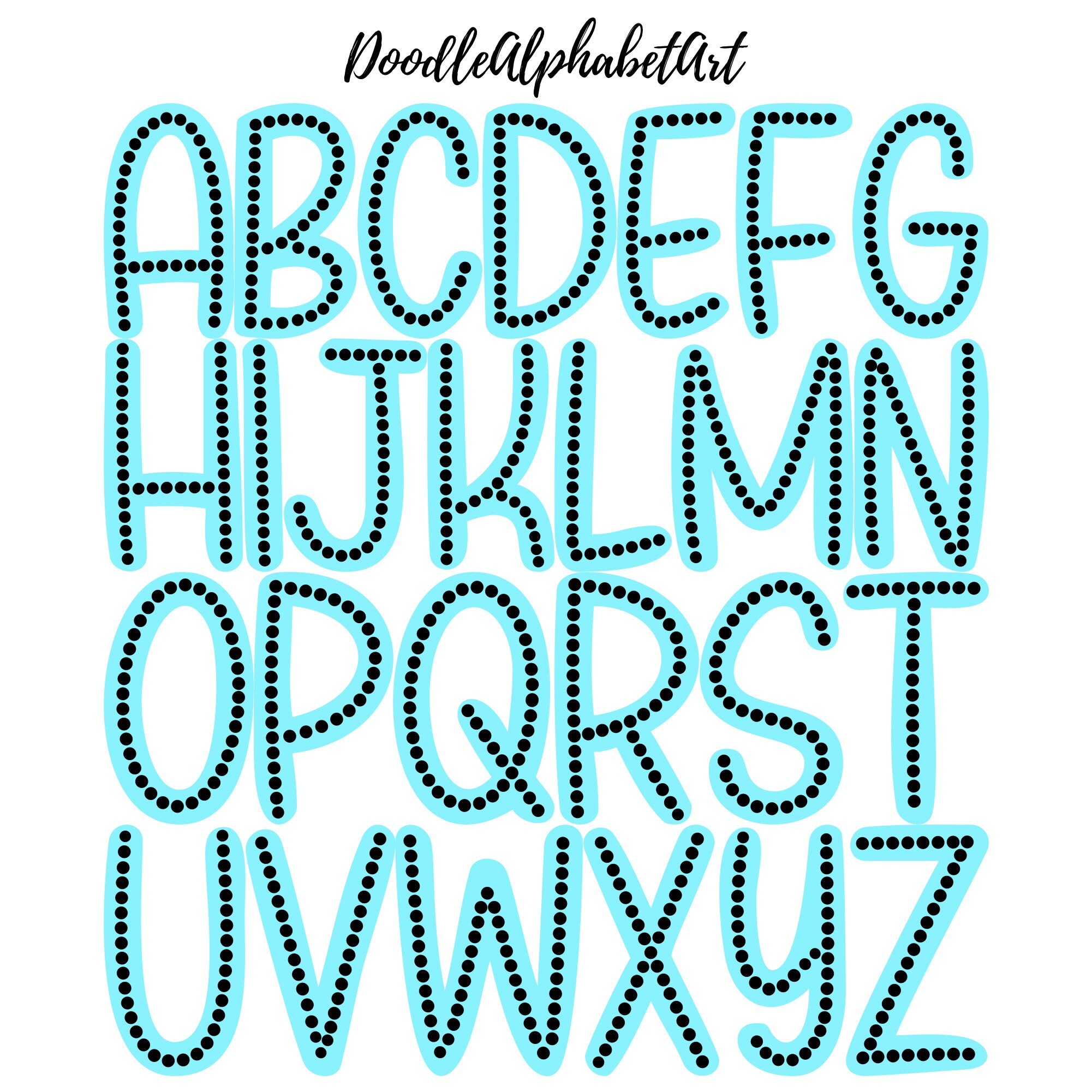 Pastel Doodle Alphabet PNG Bundle: Black Dots, Handwritten Font ...